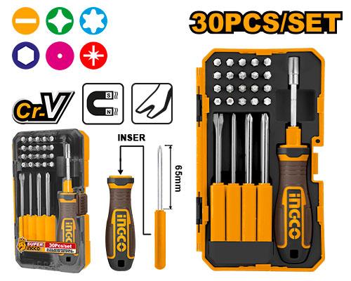INGCO AKISD3001 30 Pcs Interchangeable Screwdriver and Bits Set ...