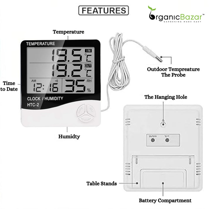 HTC-2 Digital Temperature Humidity Meter Clock With Sensor Cable ...