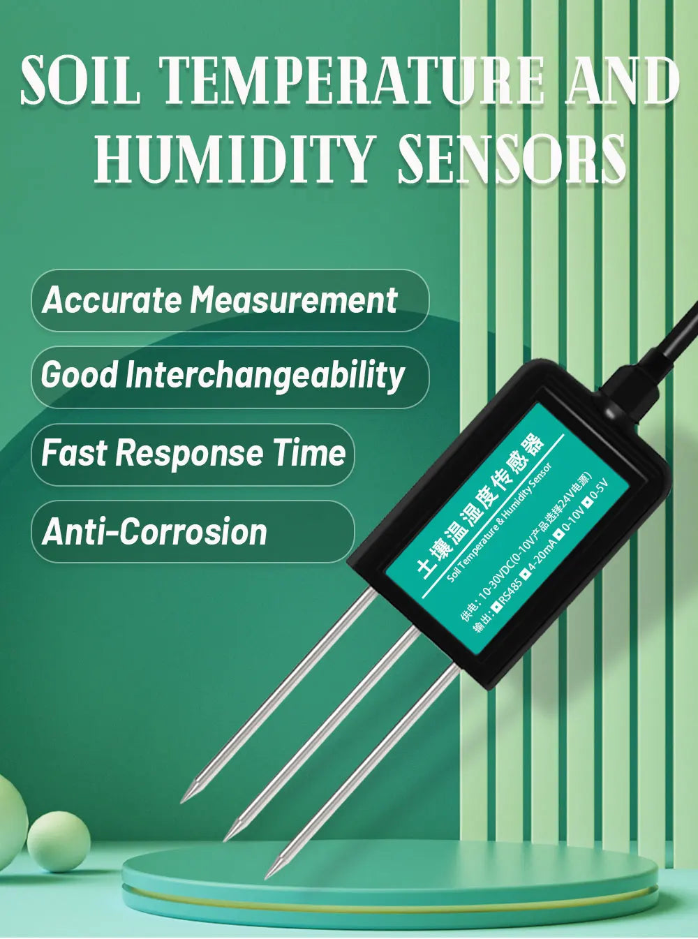 Soil Temperature Humidity Sensor Probe Analog Soil Moisture Detector S ...
