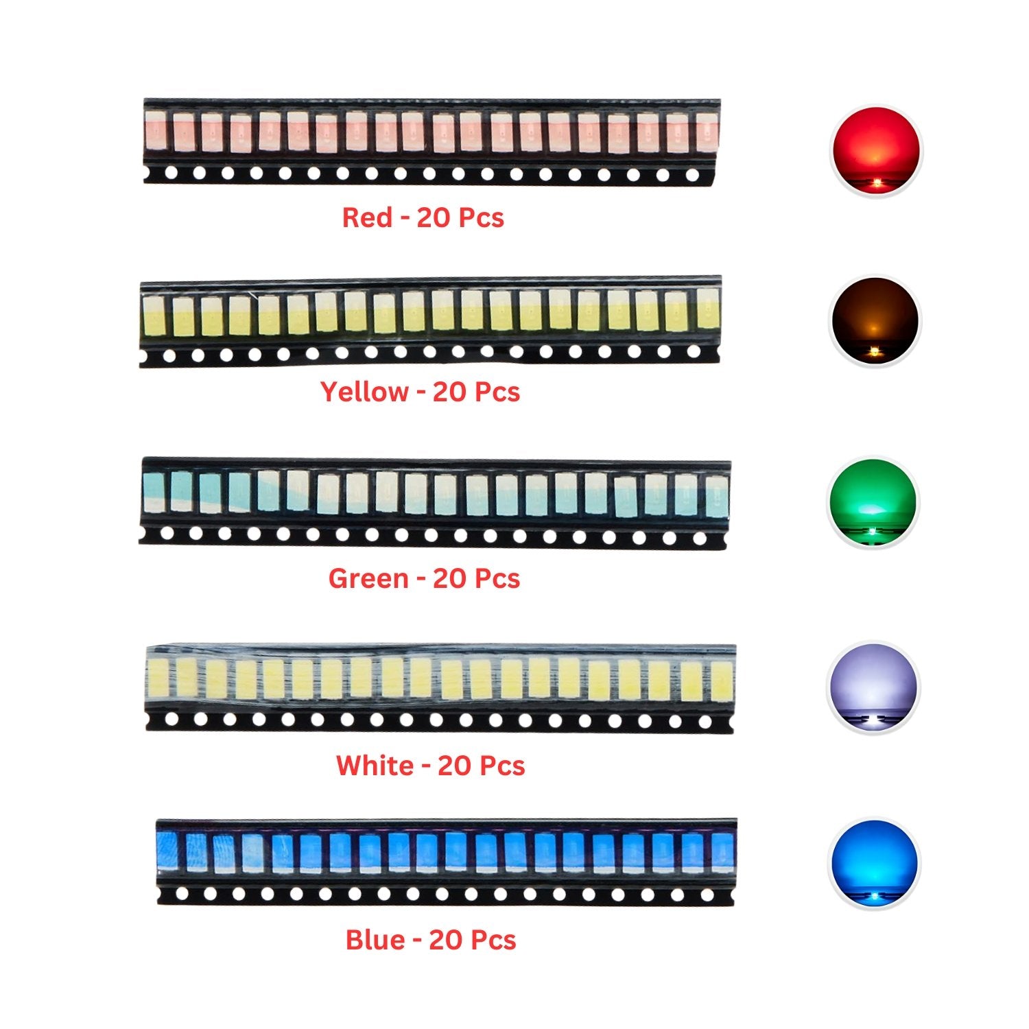 Elepak SMD 5730 LED Pak 100 Pcs 5 Colors – Indian Hobby Center