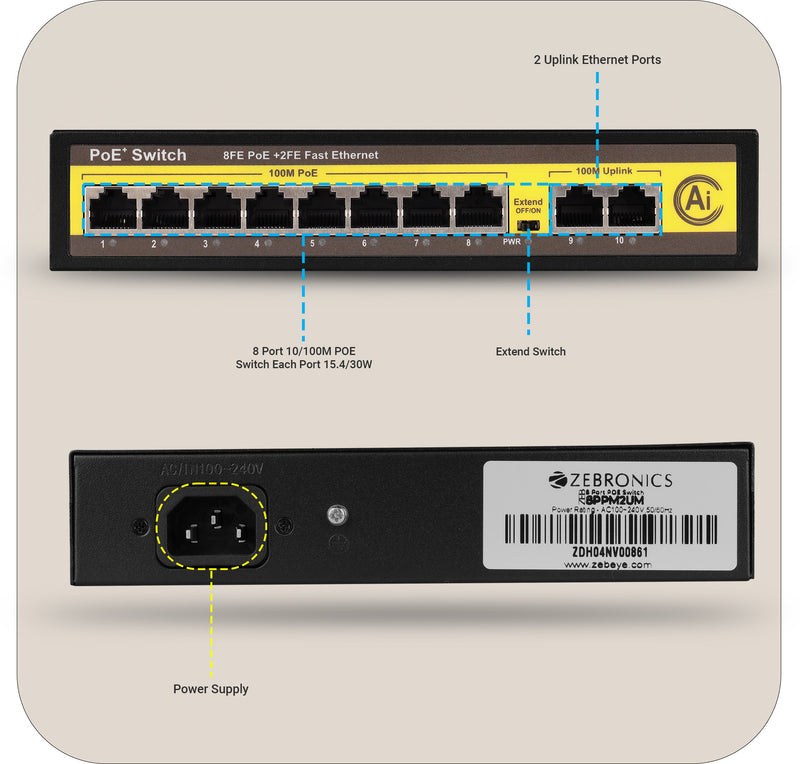 ZEB-8PPM2UM 8-Port POE Switch with 10 Ports PoE – Indian Hobby Center